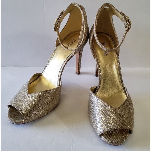 Michael Kors | Shoes | Michael Kors Mk Womens Gold Glitter Ankle Strap ...